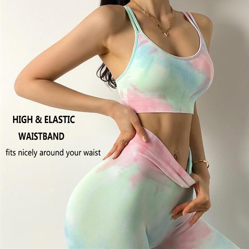 123Pcs Fitness Sportwear Seamless Women Yoga Set Workout Clothing Sports Bra Tie-Dye Tracksuit ...