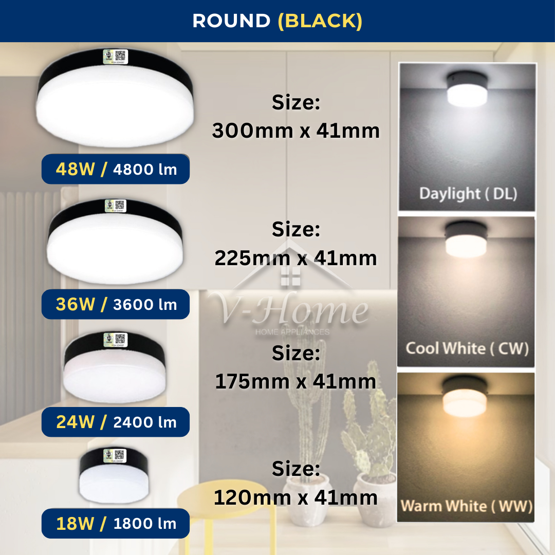 [SIRIM] VHome® LED Borderless Surface Downlight 18W 24W 36W 48W Round Square Lights Lampu Siling ...