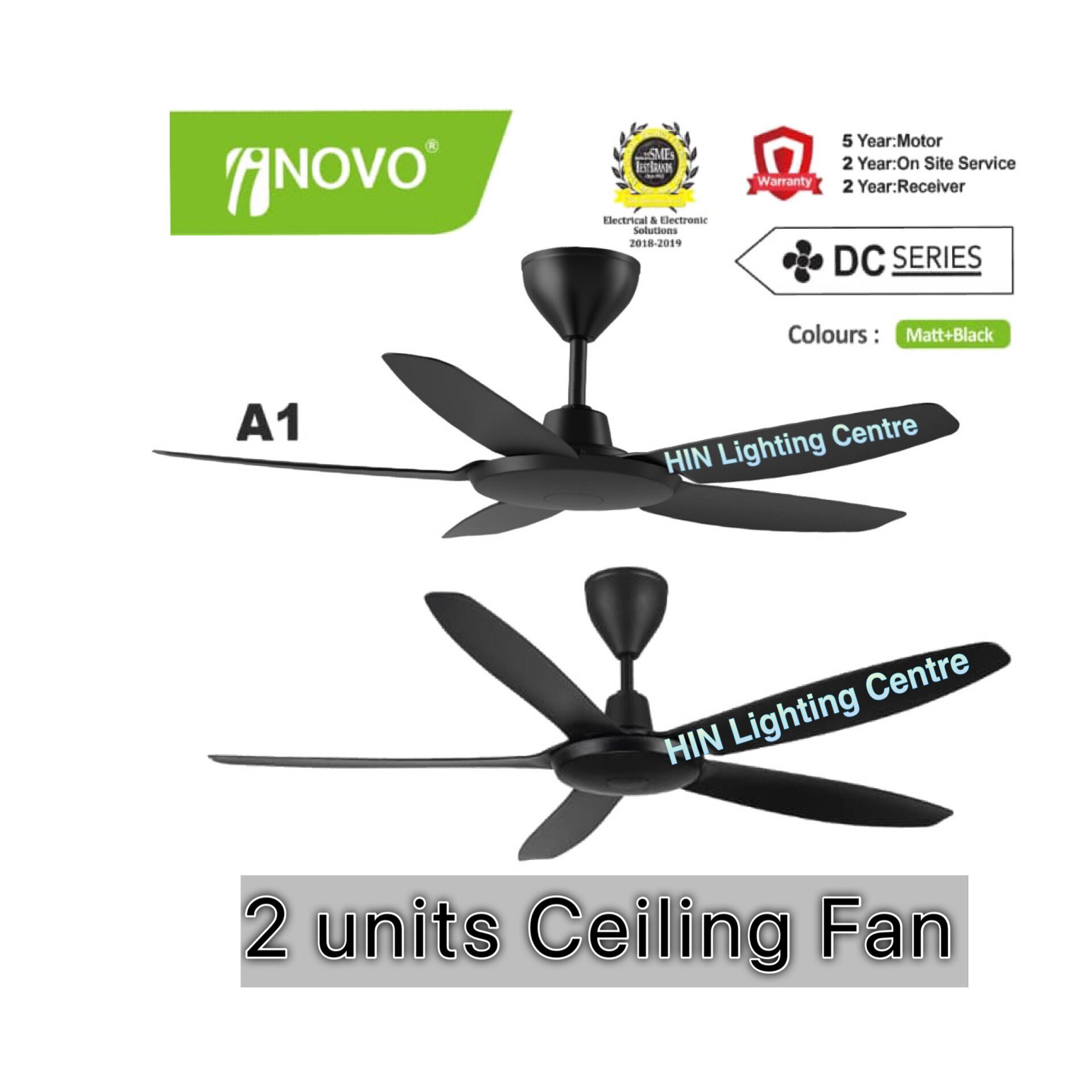 2 Units Regair INOVO A1 /A1 LED 56 inch Ceiling Fan 5 Blade 8 Speeds ...