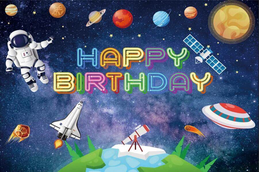 5x3ft Space Theme Happy Birthday Background Astronaut Rocket Planet ...