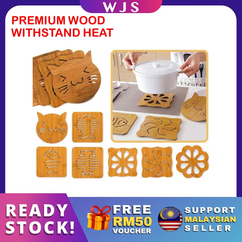 (PREMIUM SOLID WOOD) WJS Solid Enhanced Wood Square Coaster Place Mat ...