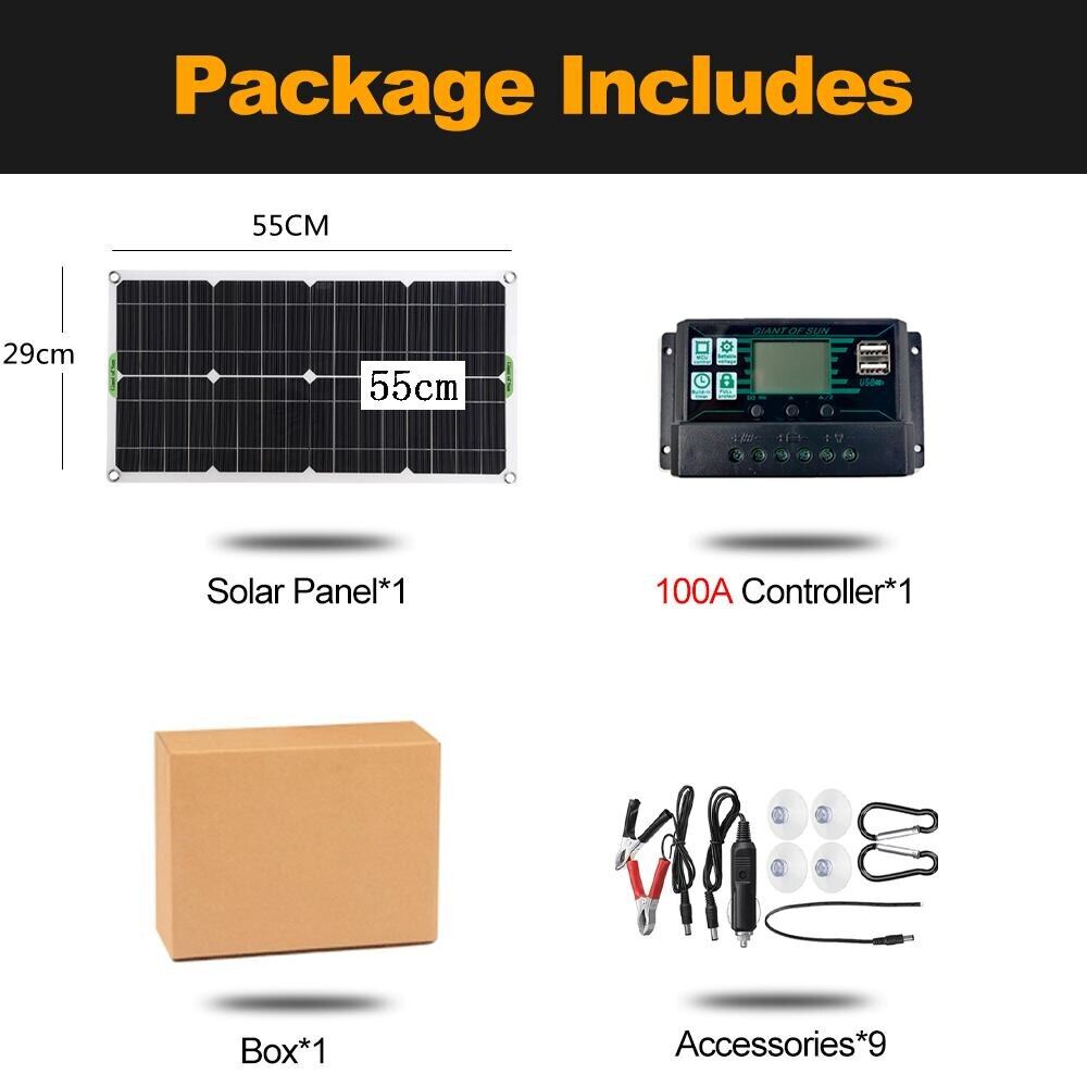 500W Solar Panel Kit Complete Dual 12/5V DC USB With 60A/100A Solar ...