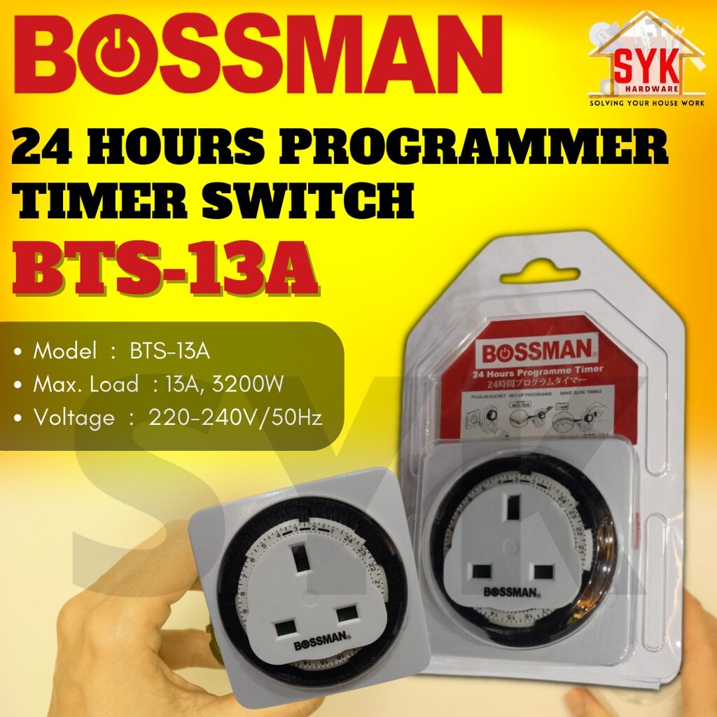 SYK BOSSMAN BTS-13A 13A 3200W 24 Hours Programme Square Timer Switch ...