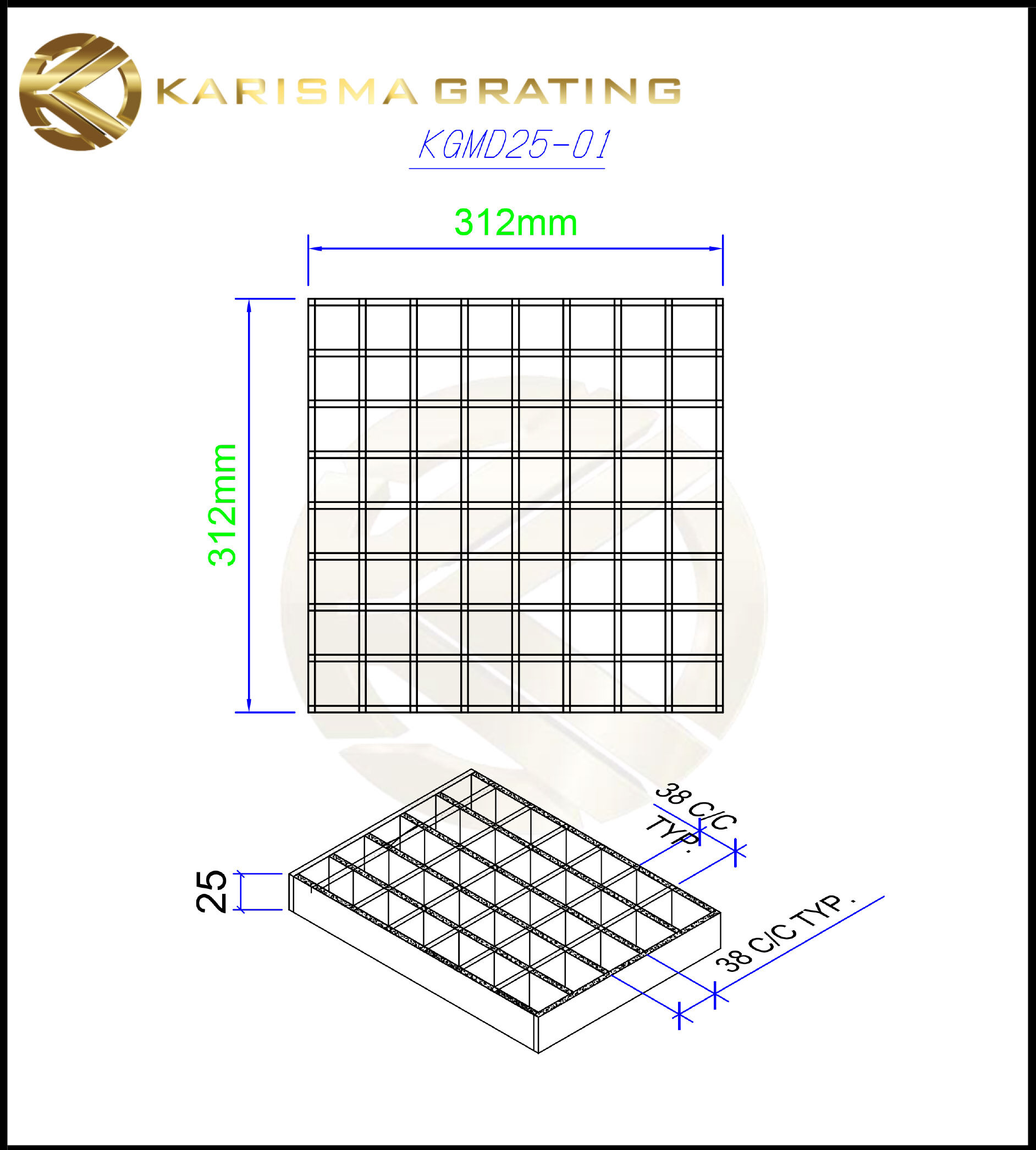 Karisma Grating 25mm (Height) Molded Fiberglass Reinforced Plastic (FRP ...