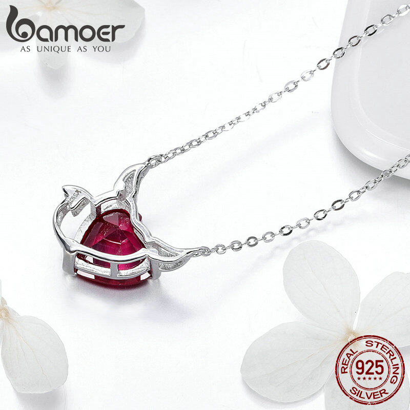 BAMOER 100% 925เงินสเตอร์ลิงปีศาจปีกสีแดง CZ จี้สร้อยคอสำหรับแฟชั่น ...