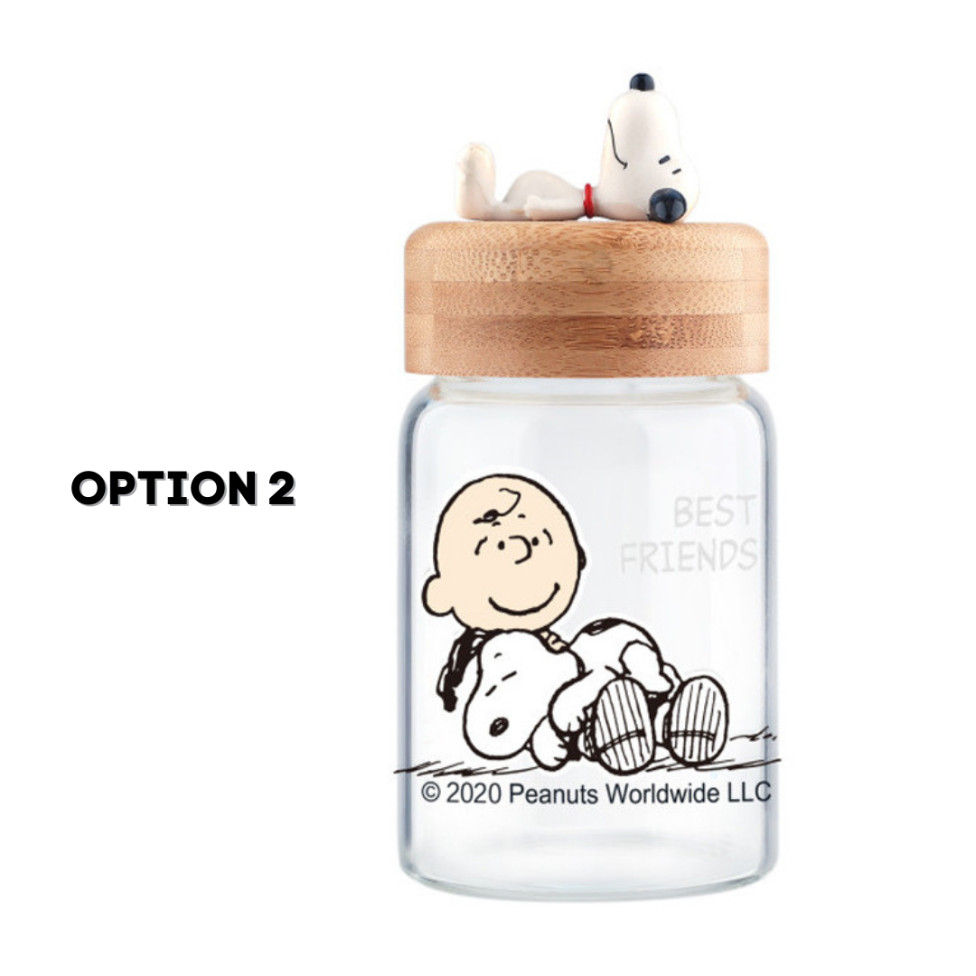 Snoopy Peanuts Transparent Heat Resistance Glass Cup With Wooden Bamboo ...