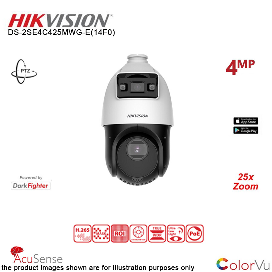 Hikvision TandemVu PTZ 4-inch 4MP 25X Colorful & IR Network Speed Dome Defog IP66 Human Vehicle ...