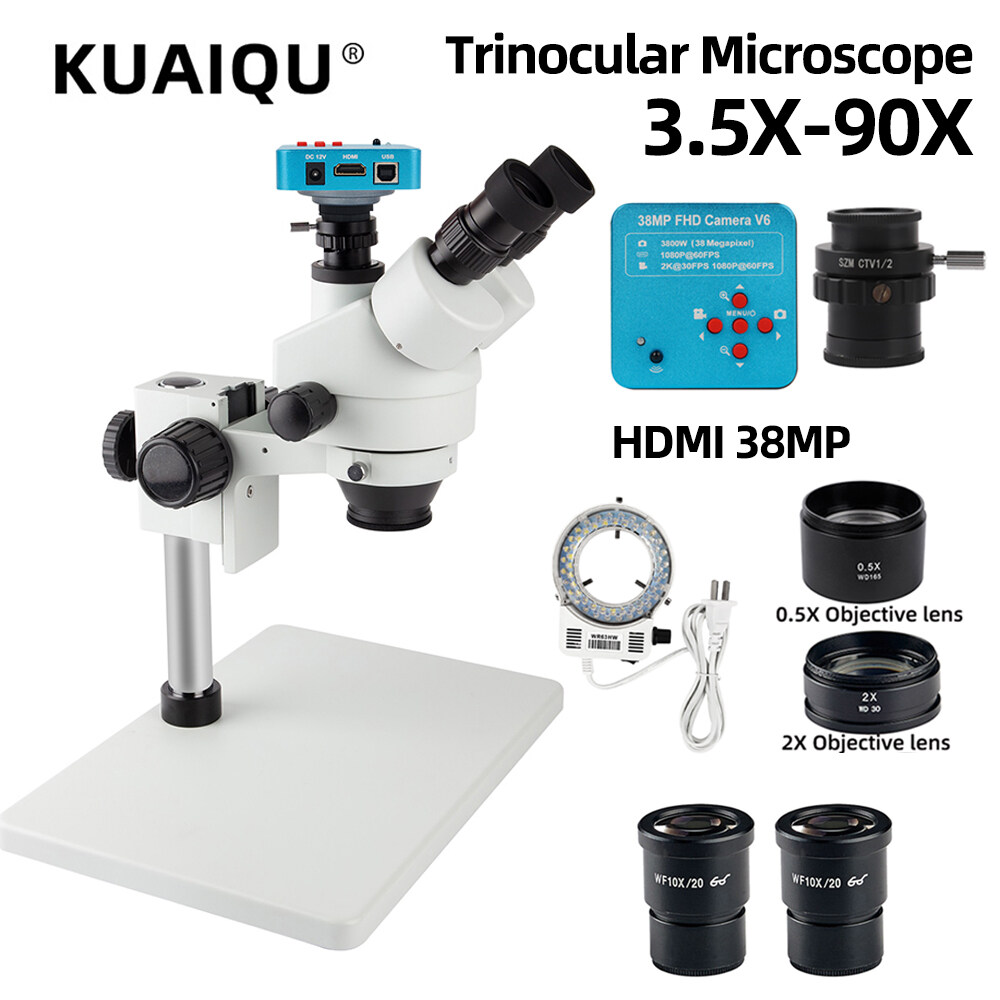 Stereo Microscope 2K 38MP HDMI Industrial Camera 3.5X-90X Simul-focal ...