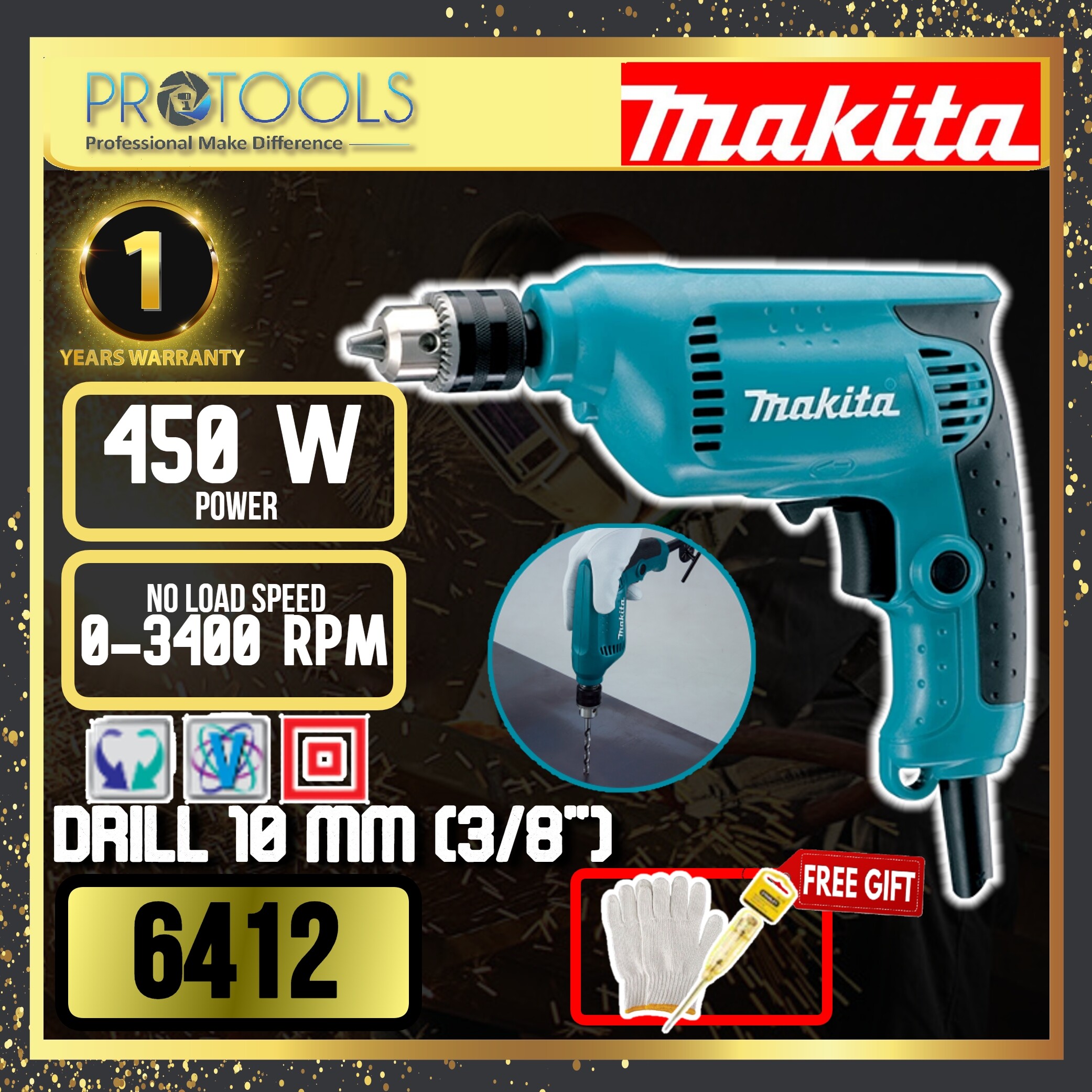 MAKITA 6412 CORDED DRILL 10 mm (3/8") 450W | Lazada