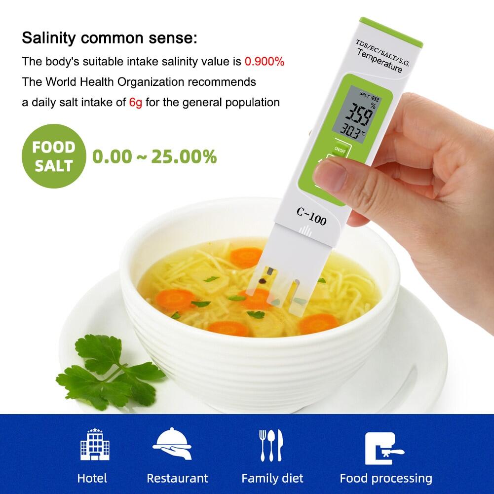 5 in 1 TDS/EC/Salinity/S.G./Temperature Salt Meter Digital Sea Water ...
