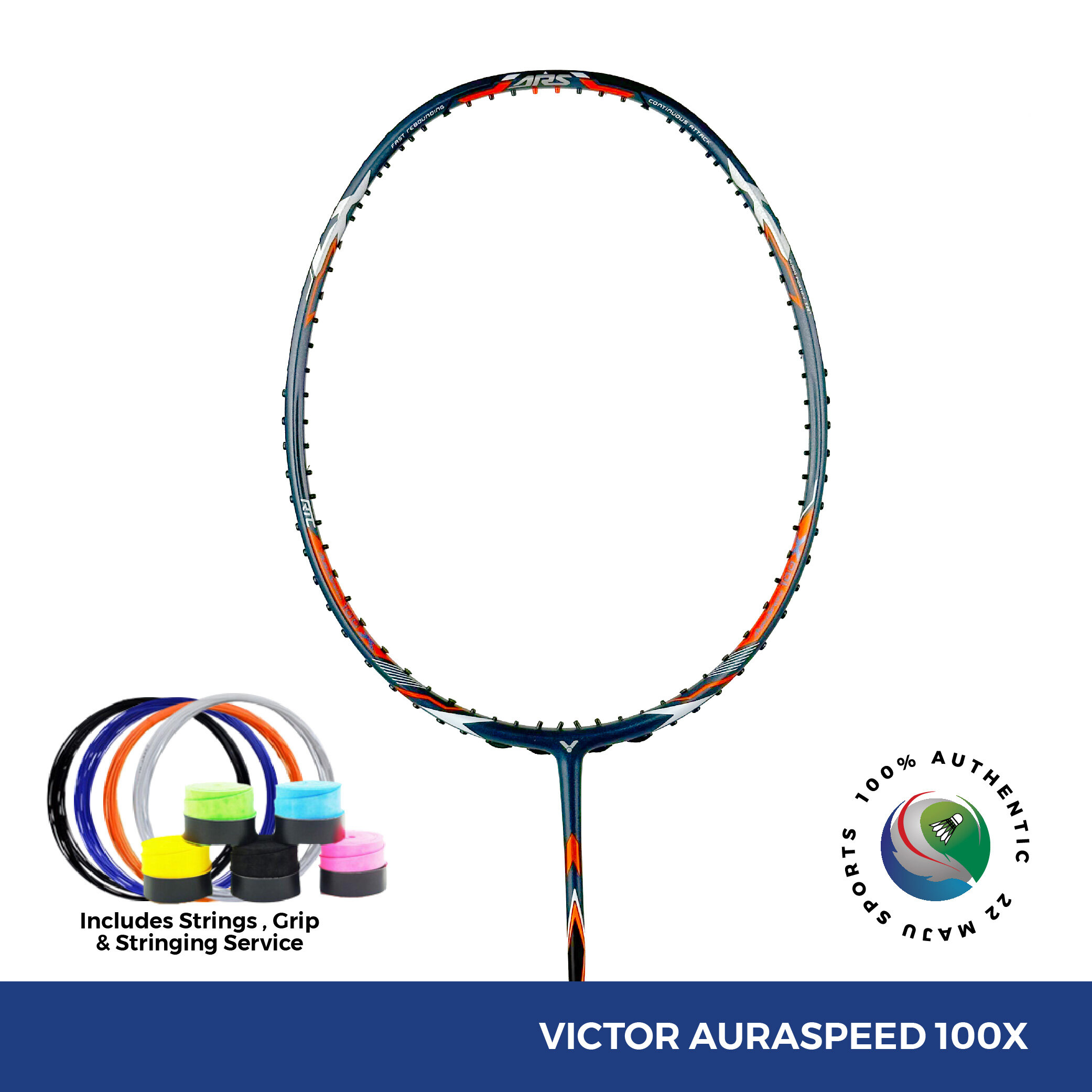 VICTOR AURASPEED 100X BADMINTON RACKET ( FOC STRING + STRINGING + GRIP ...