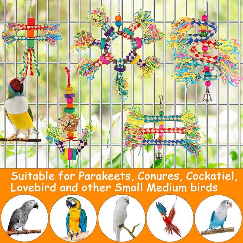 Bird Shredding Toys, 5PCS Colorful Bamboo Hanging Toys Parrot Chew ...