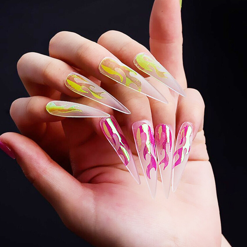 贴纸 镭射幻彩指甲贴 带背胶 16 色一套 - MixASale