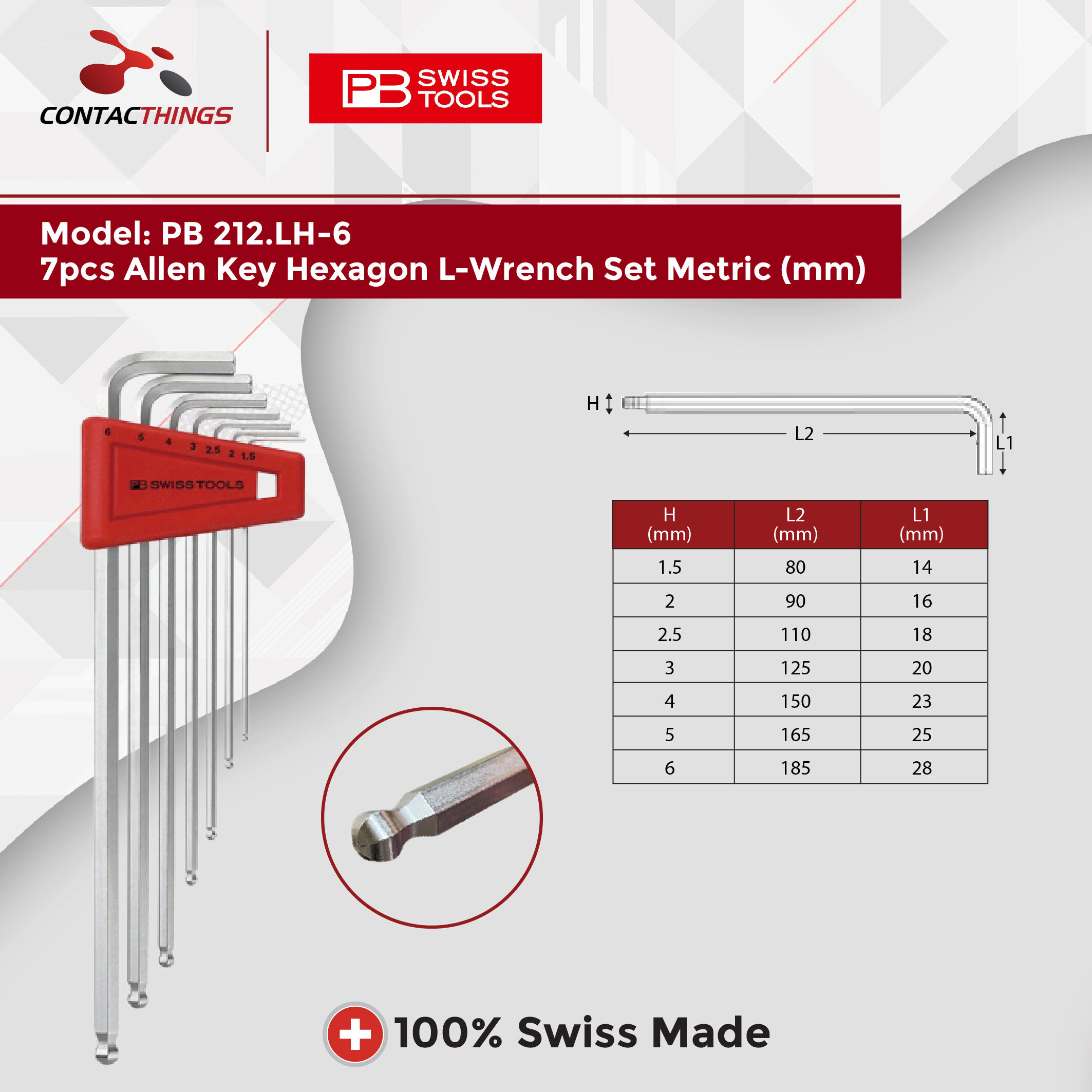 PB SWISS TOOLS 7pcs Allen Key Hexagon L-Wrench Set Metric (mm) PB 212.LH-6 | Lazada