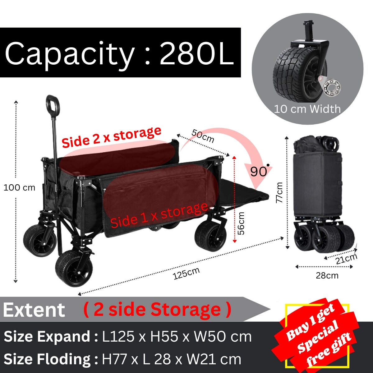 210L Wagon Trolley Foldable Trolley Stroller Wagon Outdoor Trolley ...