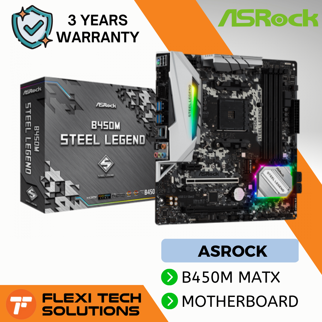 Flexi Tech ASROCK B450M Steel Legend MATX DDR4 AMD AM4 Socket ...