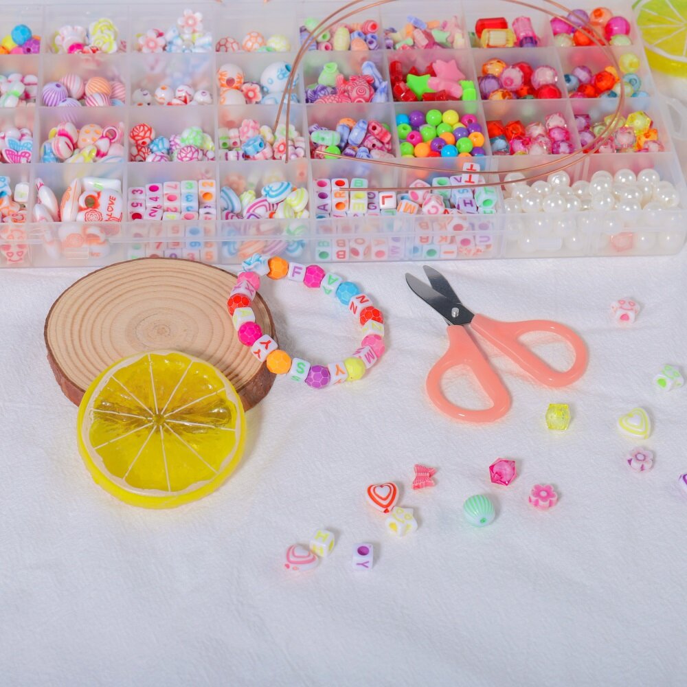12 Styles DIY Acrylic Beads Kit Jewelry Bracelet Necklace Making Toy ...