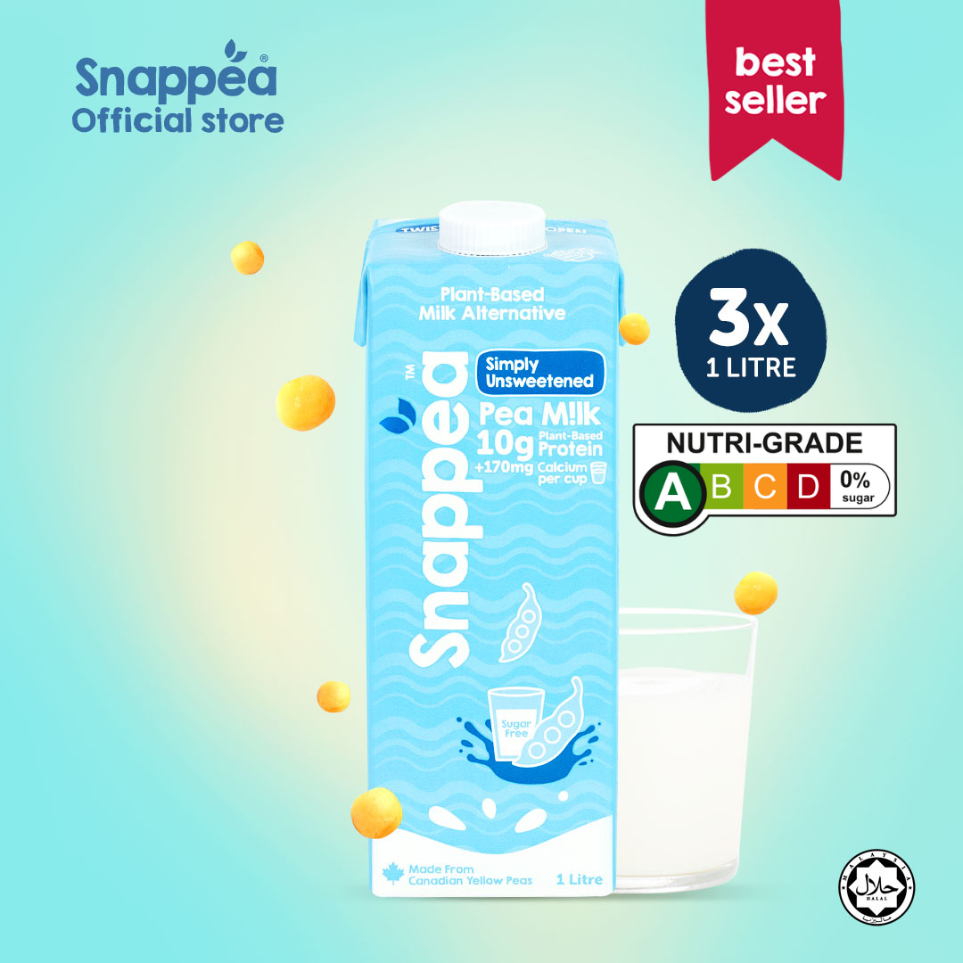 Snappea Simply Unsweetened Plant Based Vegan Pea Milk (3x1L) [EXPIRY ...