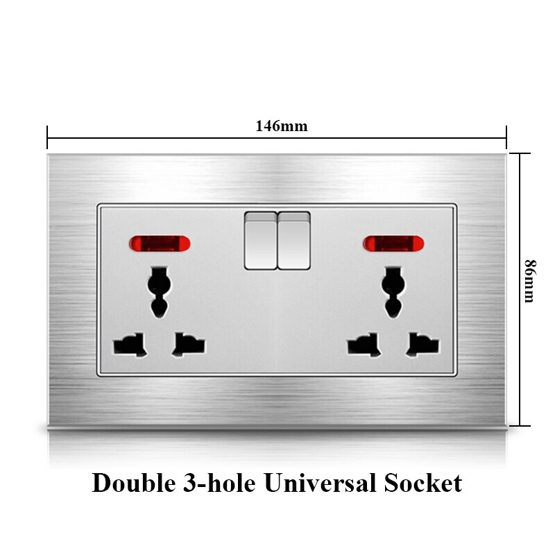 LSG Electrical Outlet 13amp Universal Wall Socket With Switch Silver Brushed aluminum alloy ...