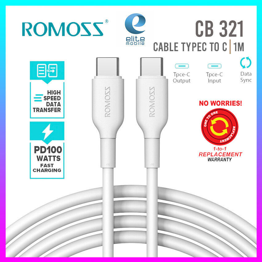 Romoss CB321 1M/2M Type-C to Type-C USB PD 100W Fast Charging High-Speed charging & syncing with ...