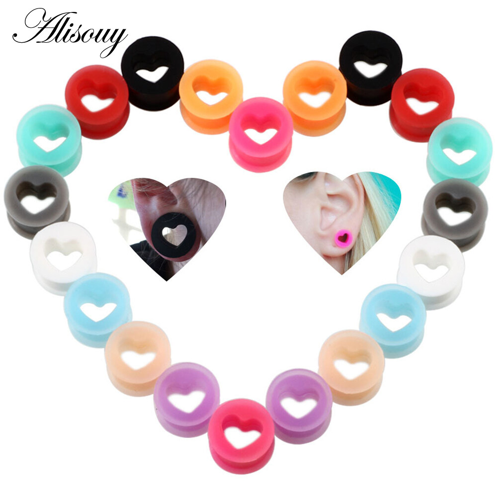 Alisouy 2PCS Silicone Ear Plugs and Tunnels Heart Shape Flexible Ear ...