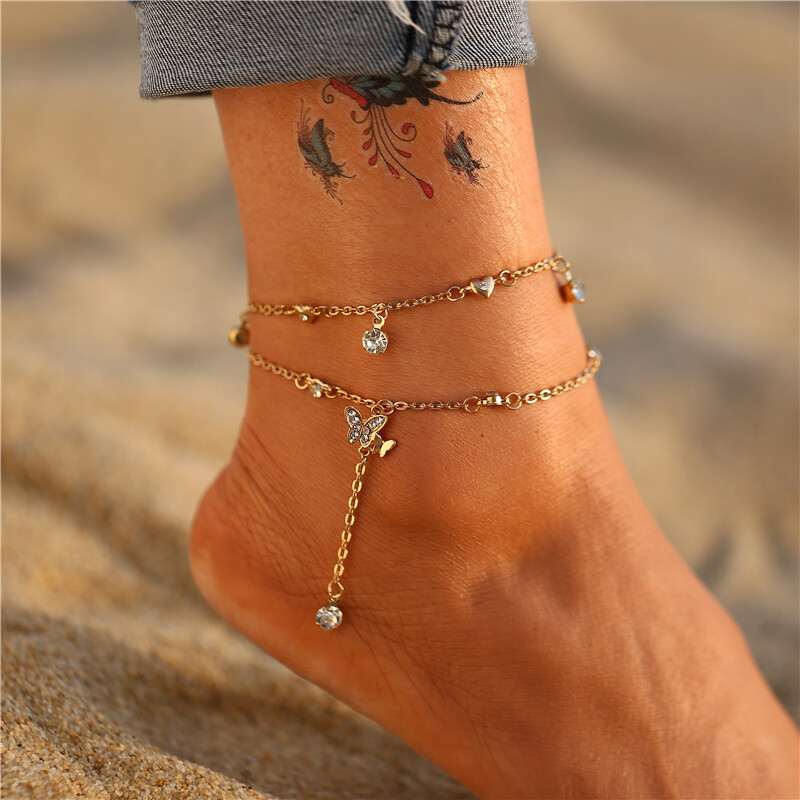 17km Bohemian Gold Butterfly Chain Anklets Set For Women Girls Fashion