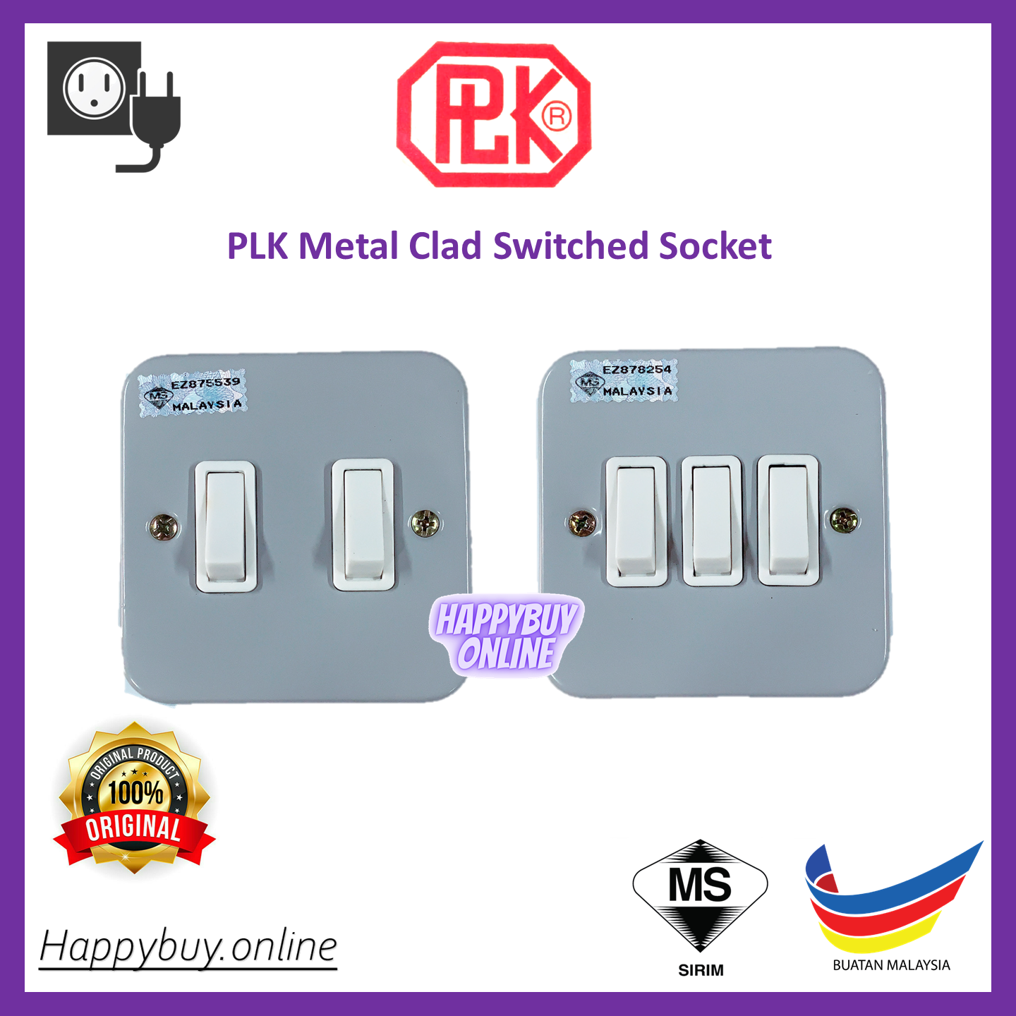 PLK Metal Clad Switch 2 Gang 3 Gang Switch (SIRIM) PLK Heavy Duty Metal ...