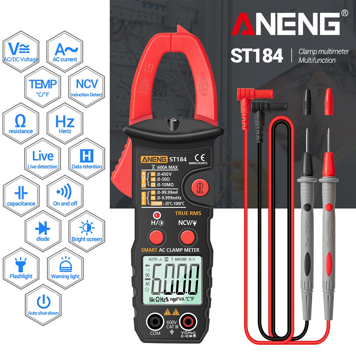 ANENG True RMS Digital Multimeter Clamp Meter DC/AC Voltage Detector AC ...