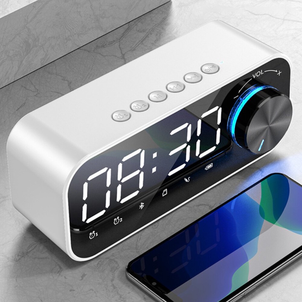 Bluetooth Speaker FM Radio Wireless LED Mirror Alarm Clock Subwoofer ...