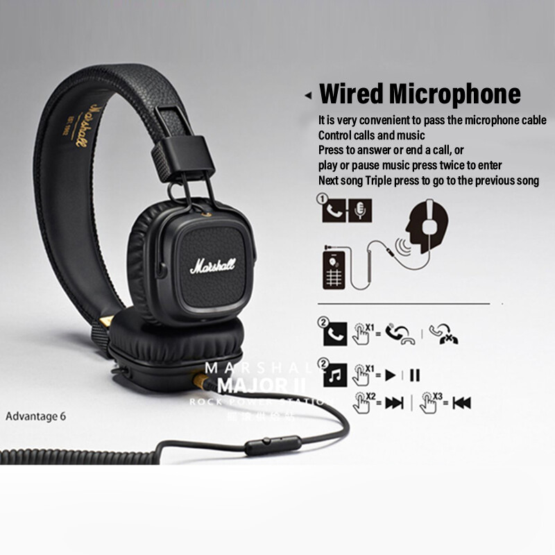 [One Year Warranty] High Quality Marshall Major 2 Bluetooth Headphones ...