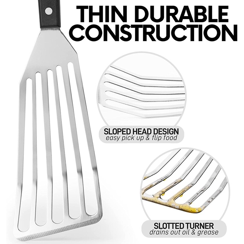 12.4Inch Fish Spatula- Slotted Fish Turner Spatula with Sloped Head ...