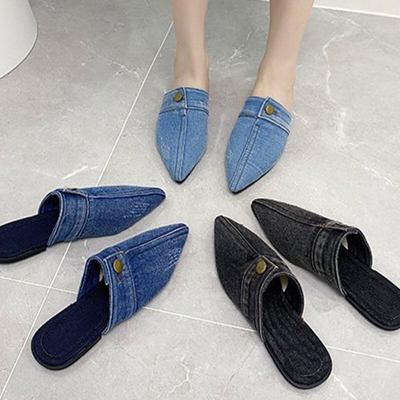 EASY RUB Denim รองเท้าแตะและรองเท้าแตะผู้หญิงสวมใส่ด้านนอกรองเท้าแบน ...