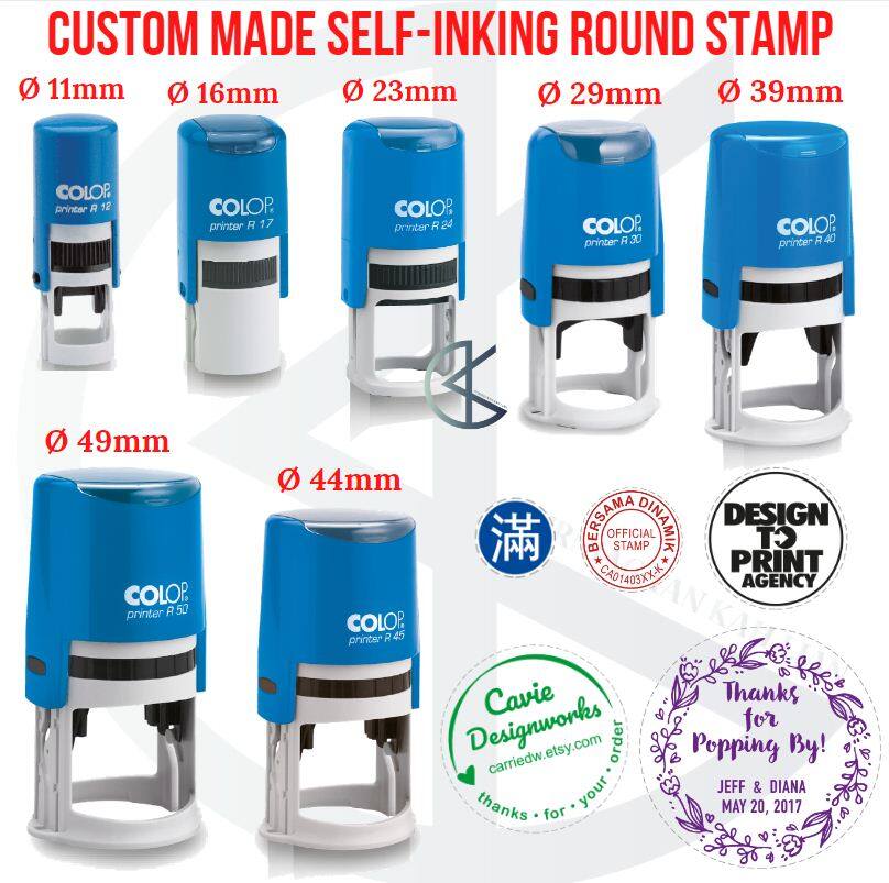 Custom Made COLOP Printer Line Self-Inking Round Stamp / Rubber Stamp / Own Self Design Chop ...