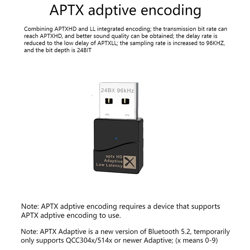 APTX Adaptive Transmitter, USB Bluetooth 5.2 Audio Transmitter, Driver-Free, Can Switch APTX ...