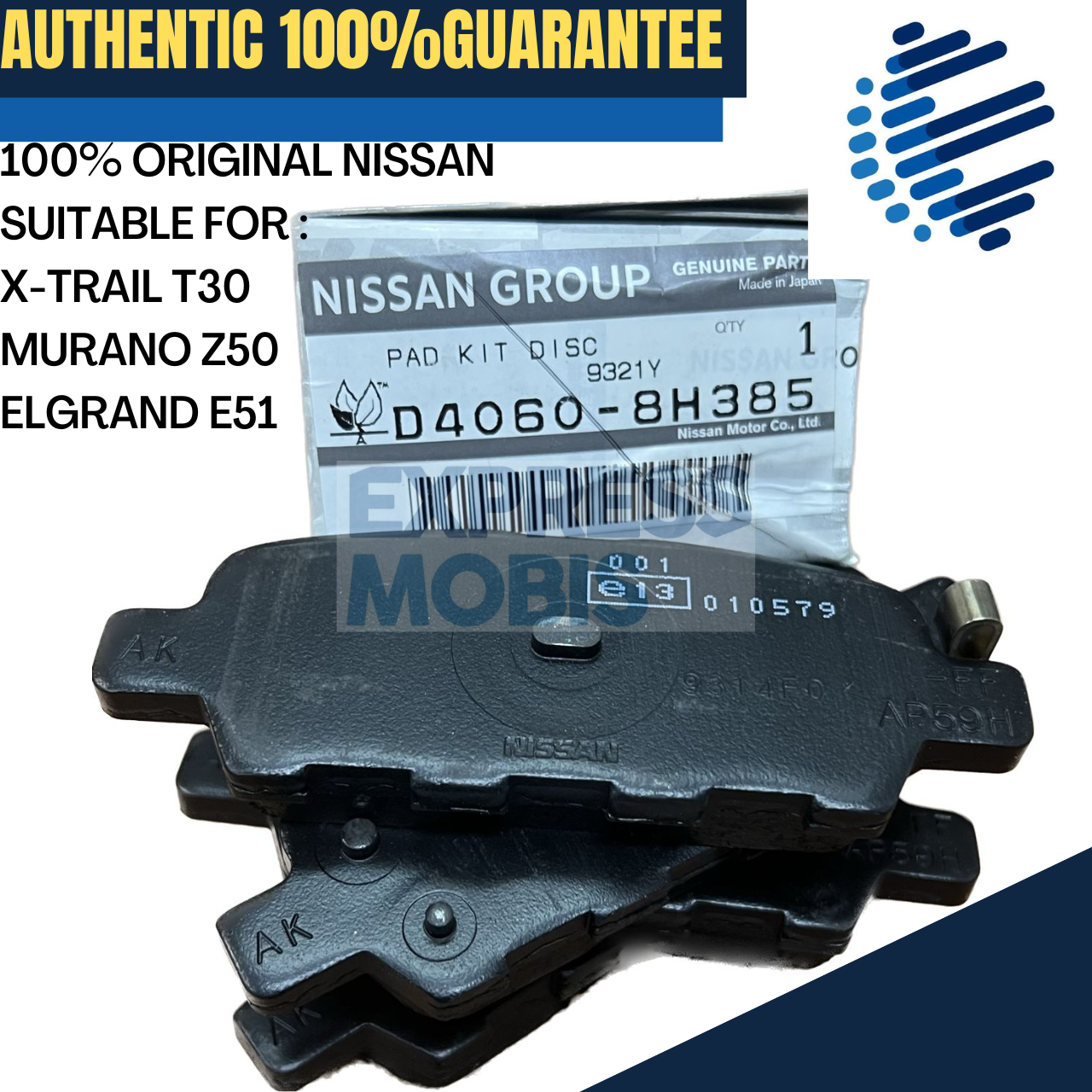 100% ORIGINAL NISSAN REAR BRAKE PAD D4060-8H385 / D4060-8H3X5 X-TRAIL ...