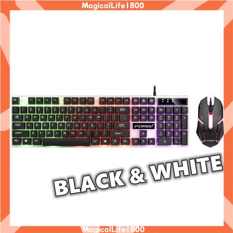RGB LED Colourful Rainbow Light Keyboard and Mouse Set Mechanical Feel ...