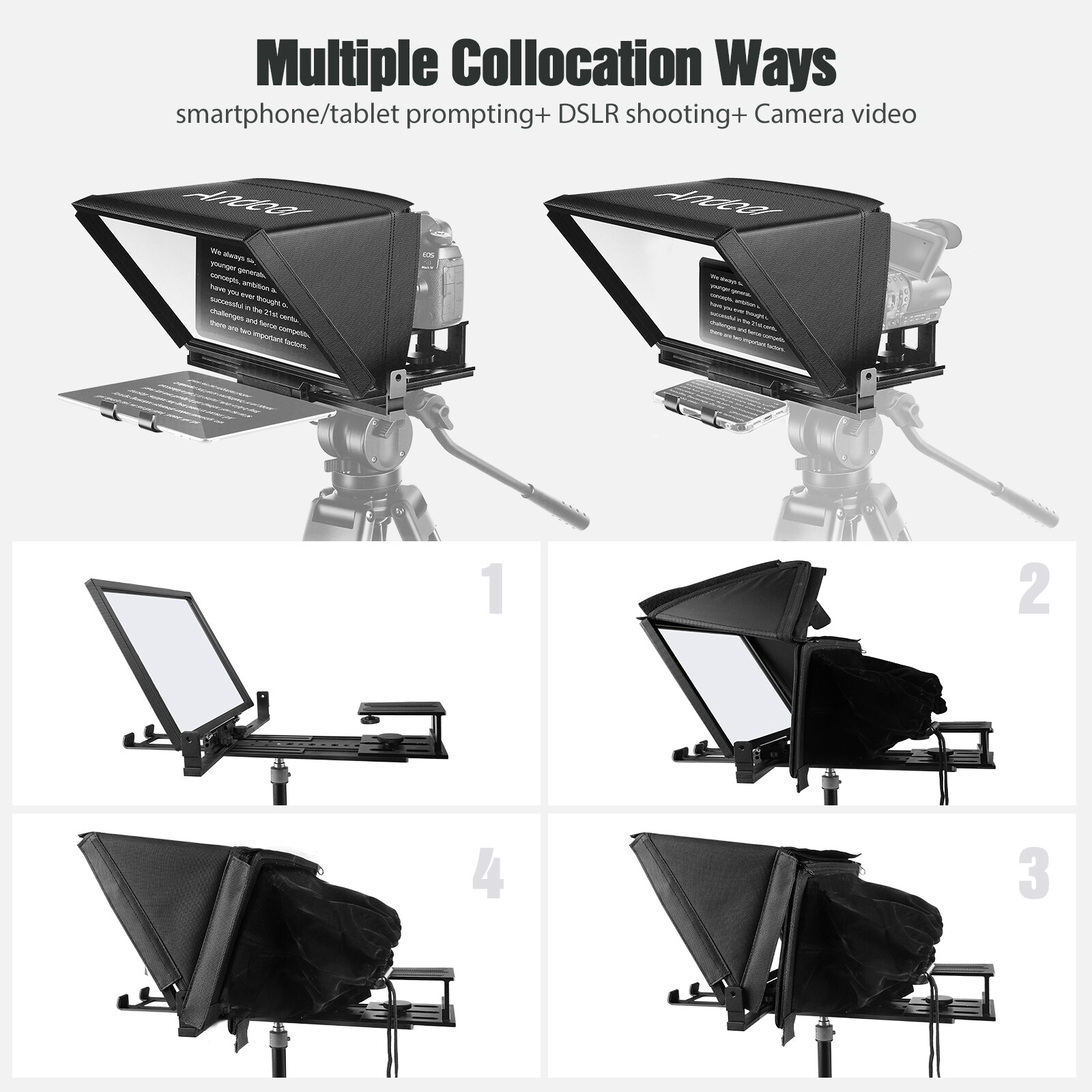 Andoer A12กล้องถ่ายรูปแบบพกพา Teleprompter Prompter สำหรับ DSLRกล้อง ...