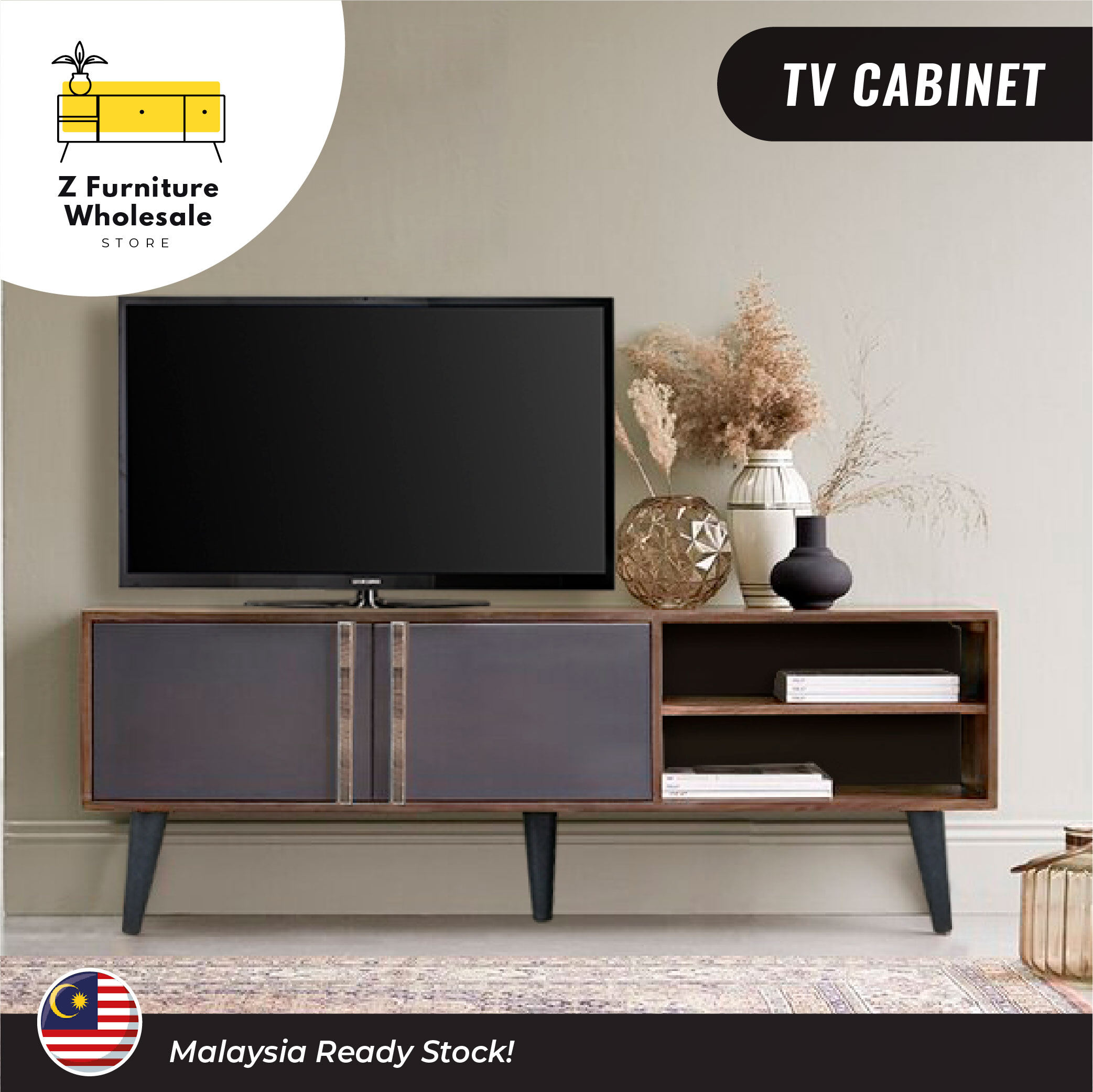 Mid Century Modern Two-Tone 5.5ft TV Stand TV Cabinet with Open Shelves ...