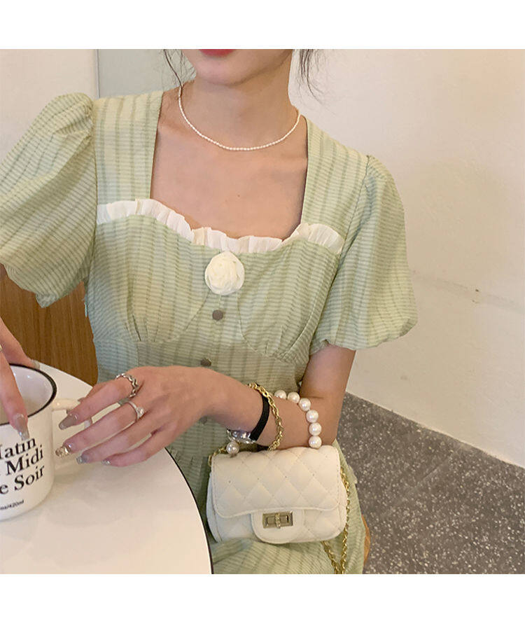 COCONI สแควร์คอพัฟแขนแต่งตัวผู้หญิงใหม่สไตล์เกาหลีหลวมยาว A-Line ชุด ...