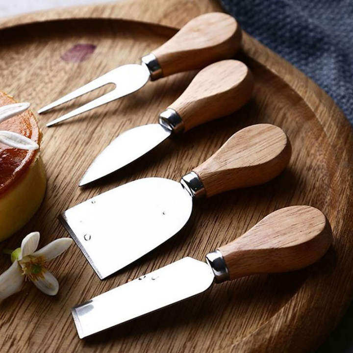 Lemary 4pcs/set Oak Bamboo Cheese Cutter Knife Slicer Kit Kitchen ...
