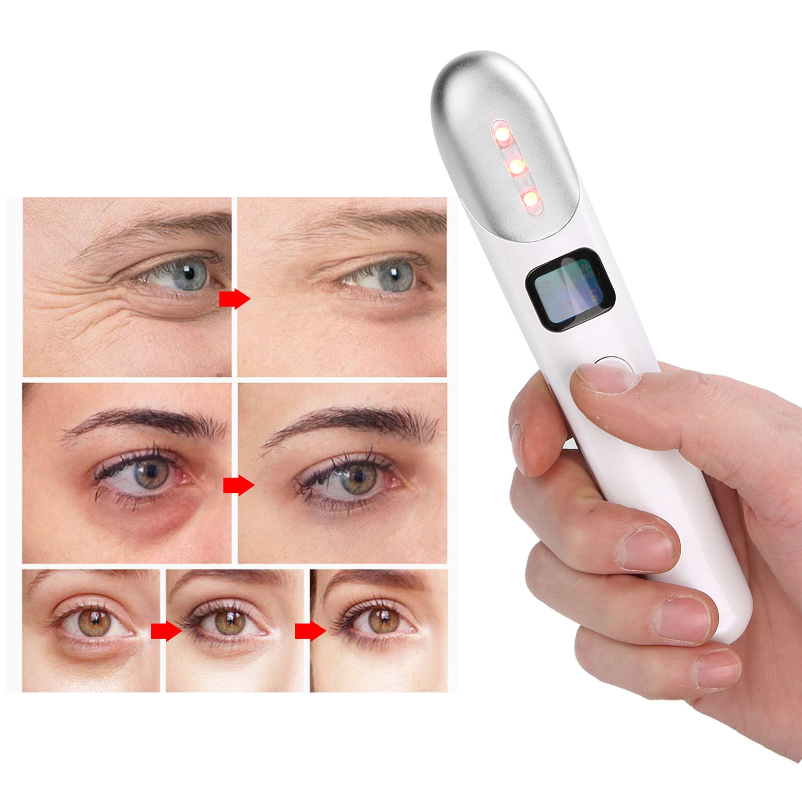 ปากกานวดตาไฟฟ้าร้อนบีบอัด EMS Eye Massager Circles Dark Removal ...