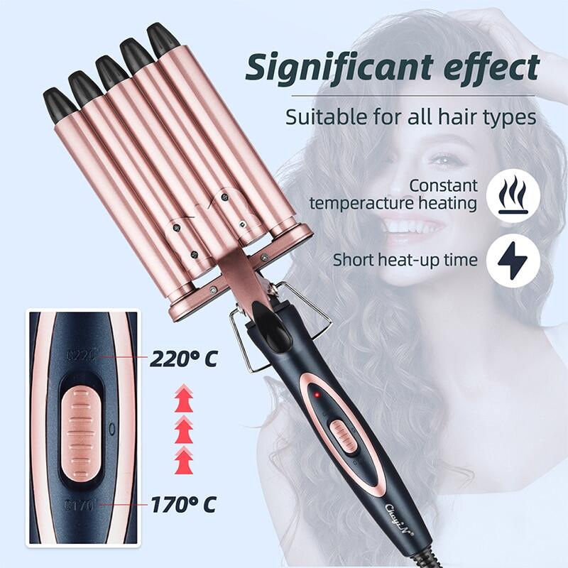 Ckeyin 5 Barrels Joint Big Hair Wave Waver Nano Titanium Ceramic Curler ...