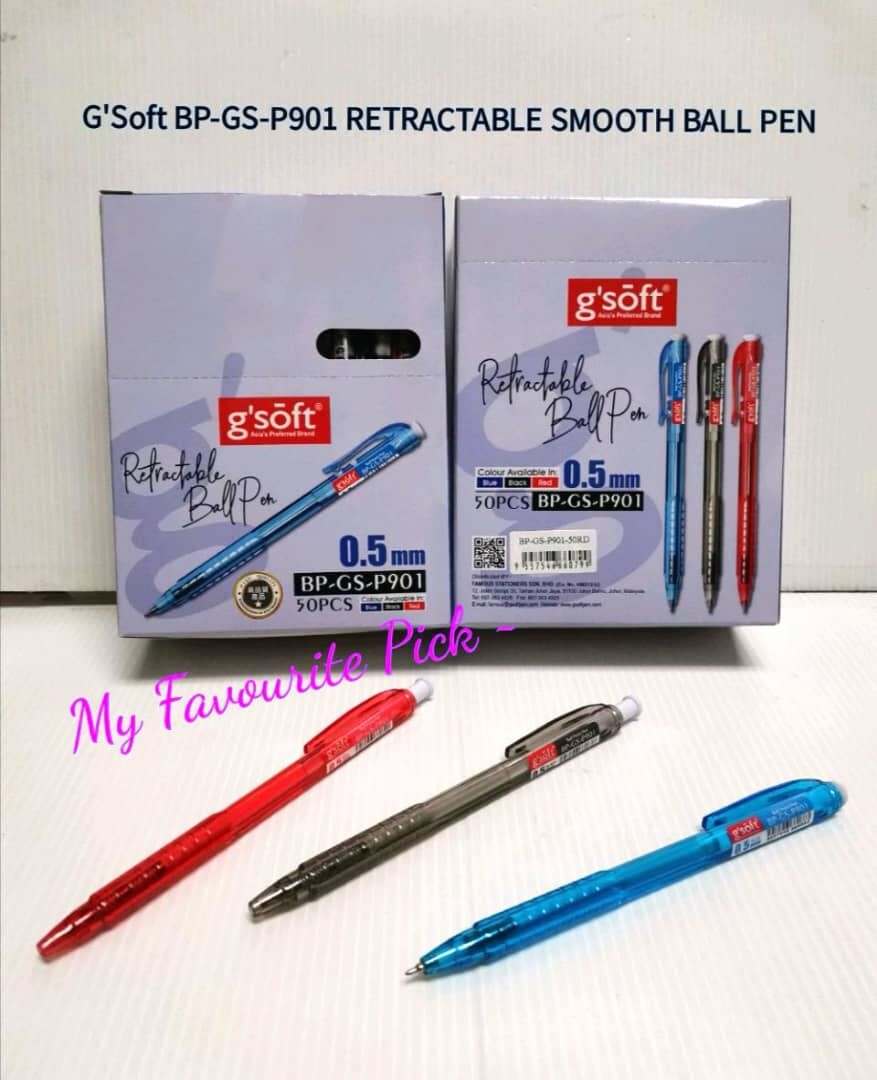 G'Soft New BP-GS-P901 0.5mm RETRACTABLE SMOOTH BALL PEN (Box /50 pcs ...