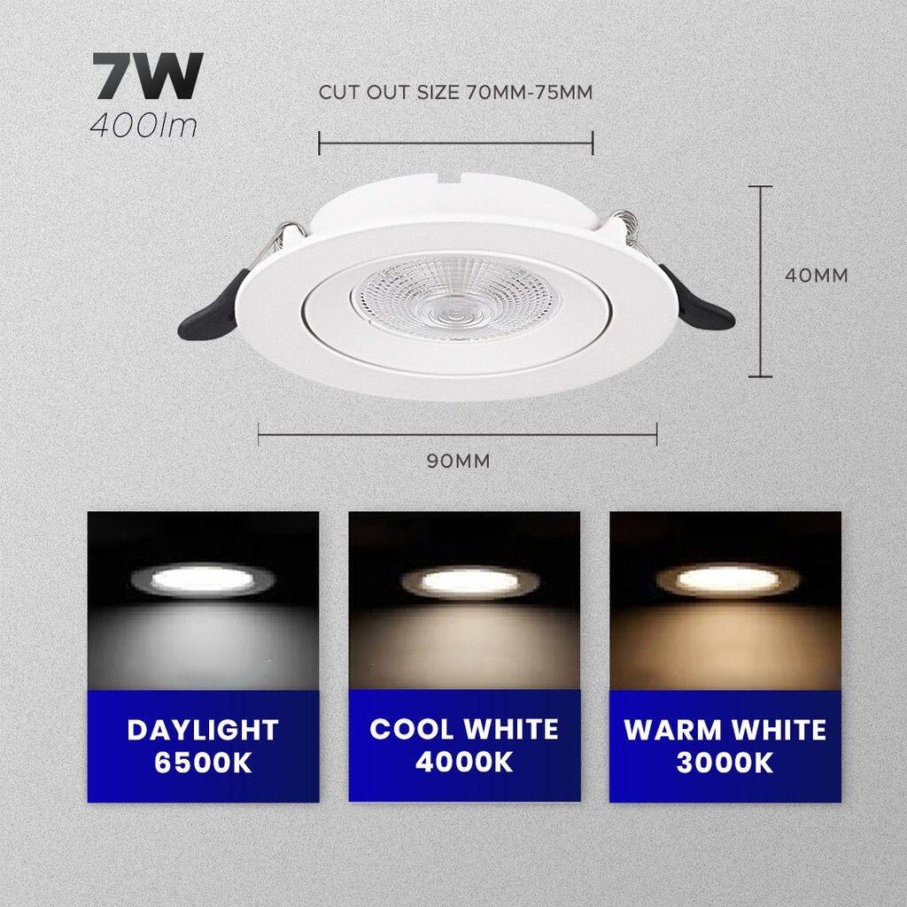 7W LED EYEBALL WHITE/BLACK WITH 120° ADJUSTABLE ROTATION LED RECESSED ...