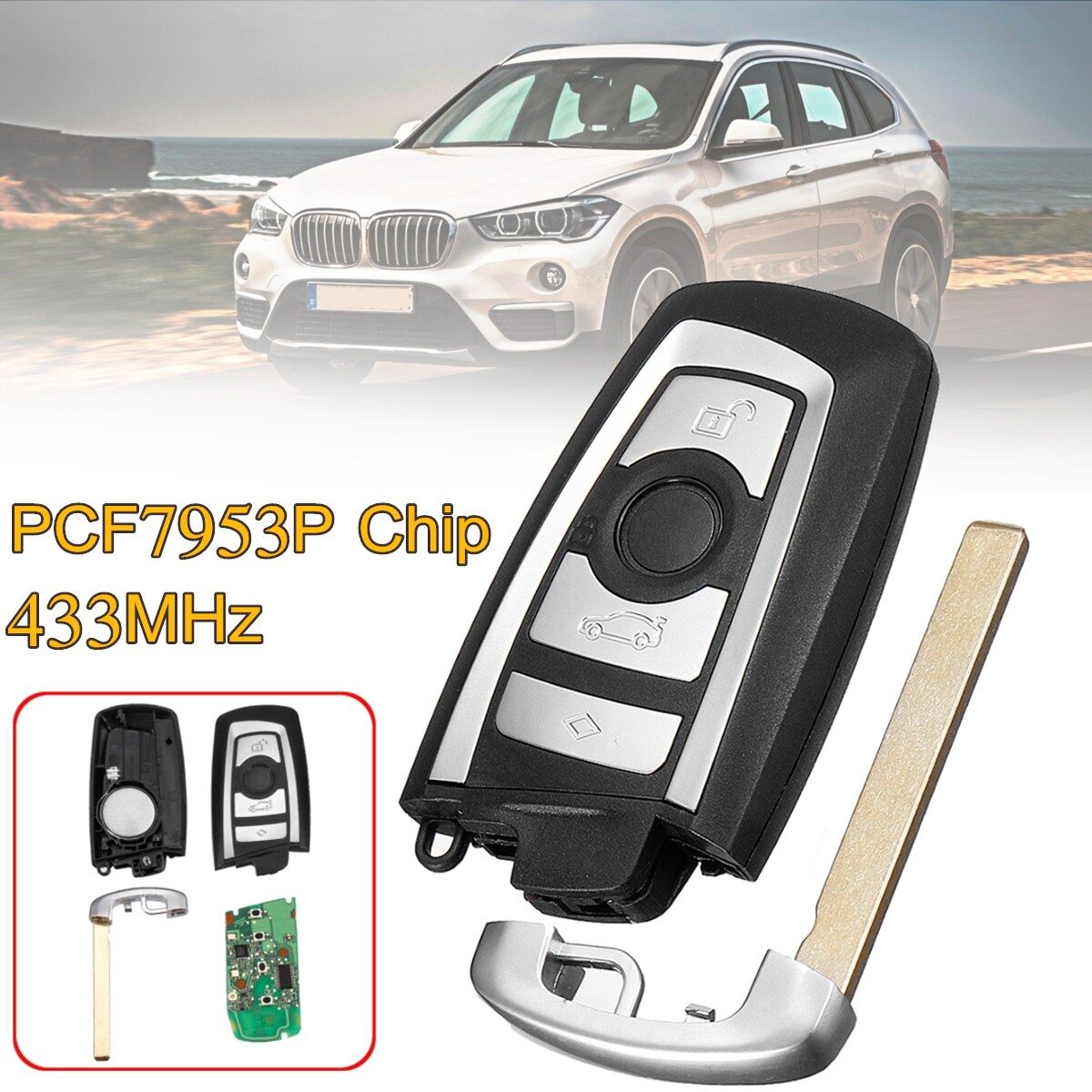 4ปุ่มกุญแจรีโมต Fob 433MHz Key เปลี่ยน PCF7953P ชิป433MHz สำหรับ BMW 3 ...