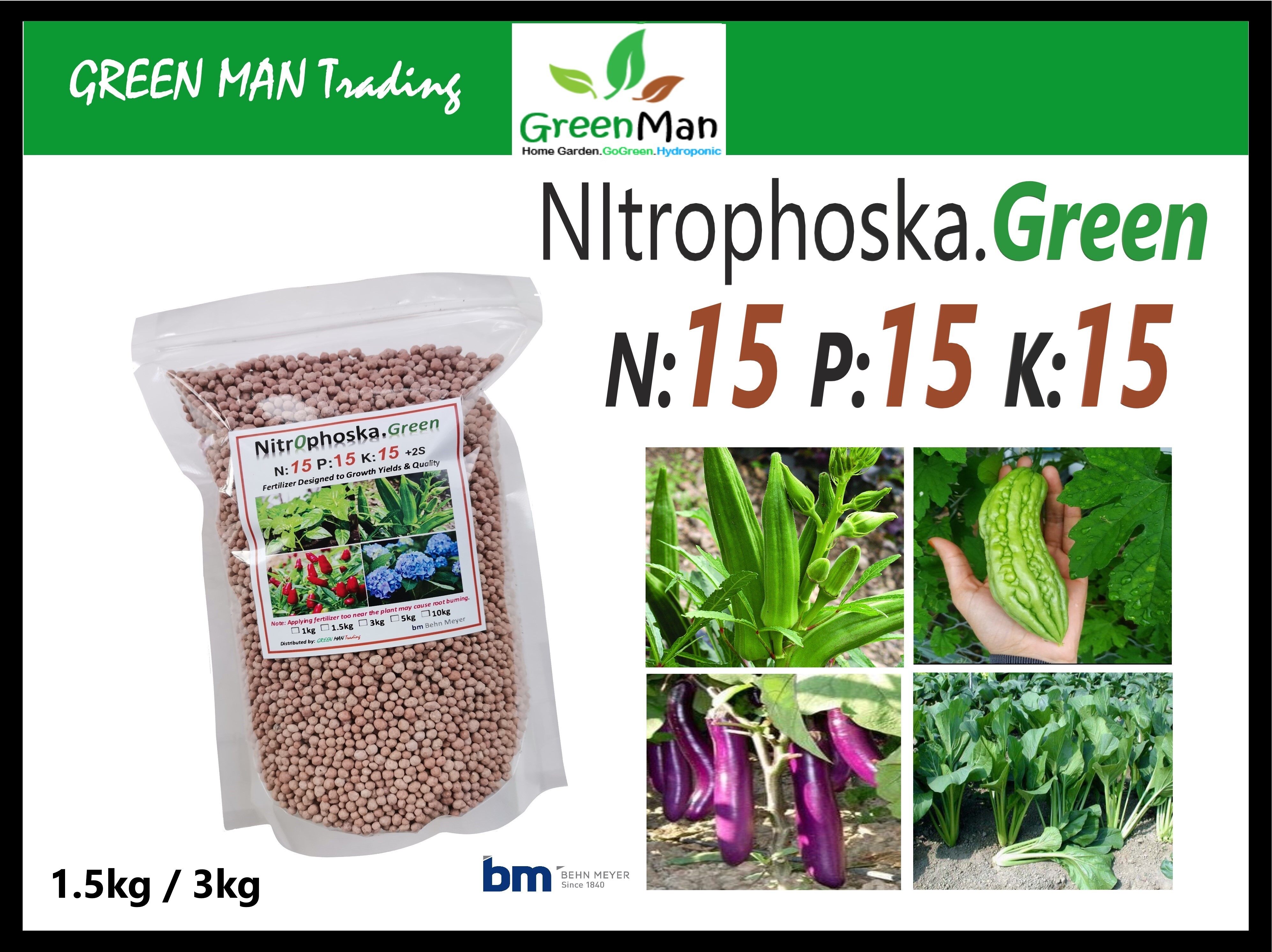 1.5/3kg Baja Sayur Nitrophoska Nitro.Green NPK 15.15.15+2S (Vegetable ...