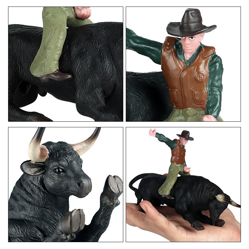 PVC Model Animal Toys Rodeo Bull with Rider Collectible Static Plastic ...