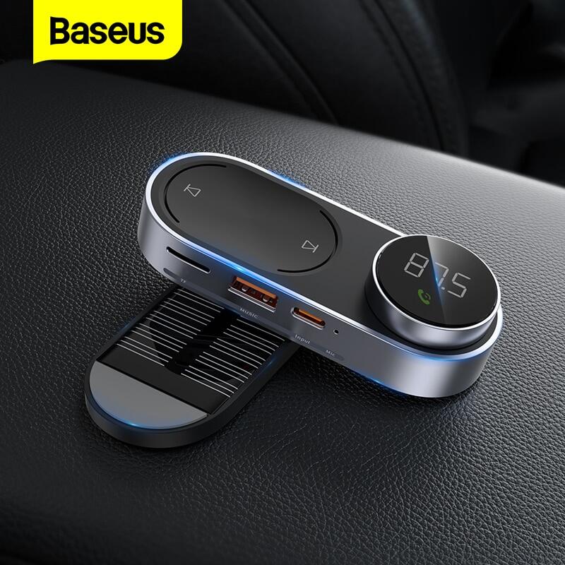 Baseus Solar FM Modulator Transmitter Bluetooth 5.0 Handsfree Wireless ...