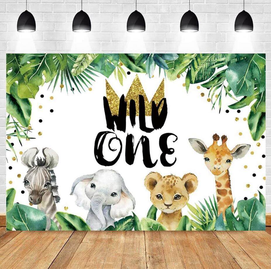 Safari Wild One Backdrop 1st Birthday Boy Jungle Animal Tropical Leaves ...