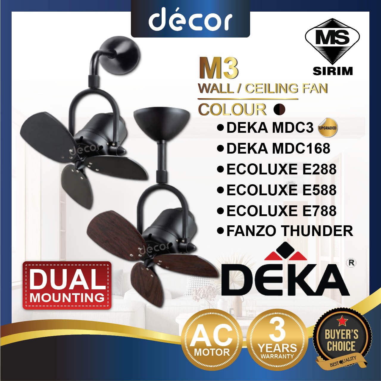 Deka Ceiling Wall Mount Fan M3 | Shelly Lighting
